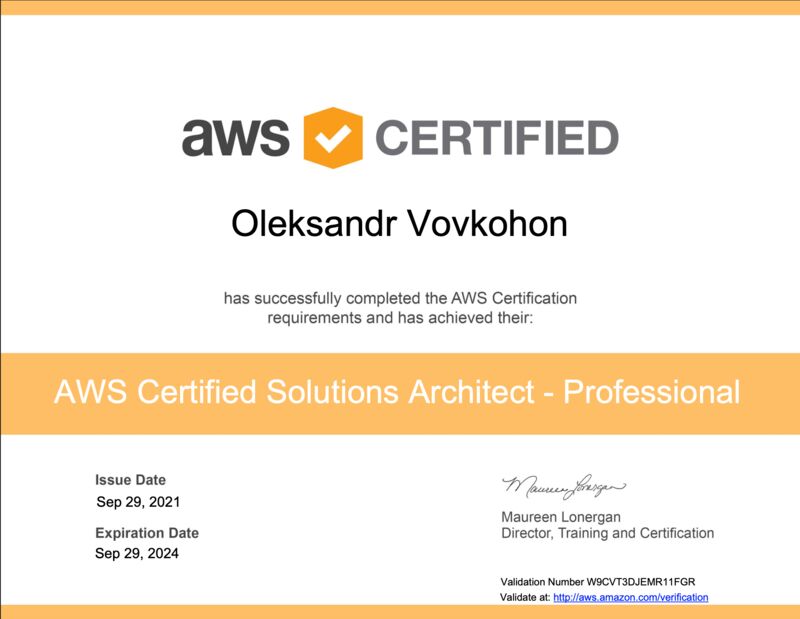 Oleksandr Vovkohon on LinkedIn: AWS Certified Solutions Architect ... Oleksandr Vovkohon on LinkedIn: AWS Certified Solutions Architect ...