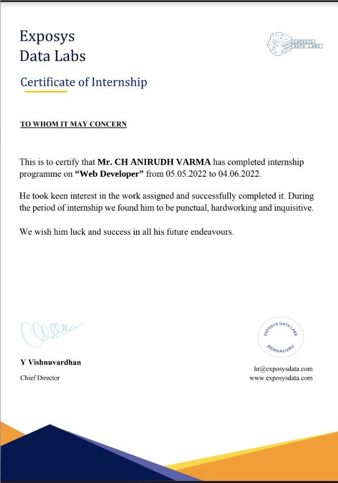#internship #webdevelopment | Chinthalapati Anirudh Varma #internship #webdevelopment | Chinthalapati Anirudh Varma