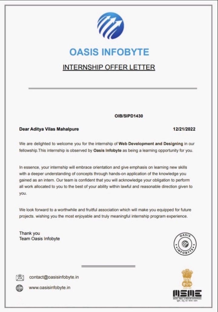Aditya Mahalpure on LinkedIn: #connections #oasisinfobyte #intern2022 # ... Aditya Mahalpure on LinkedIn: #connections #oasisinfobyte #intern2022 # ...