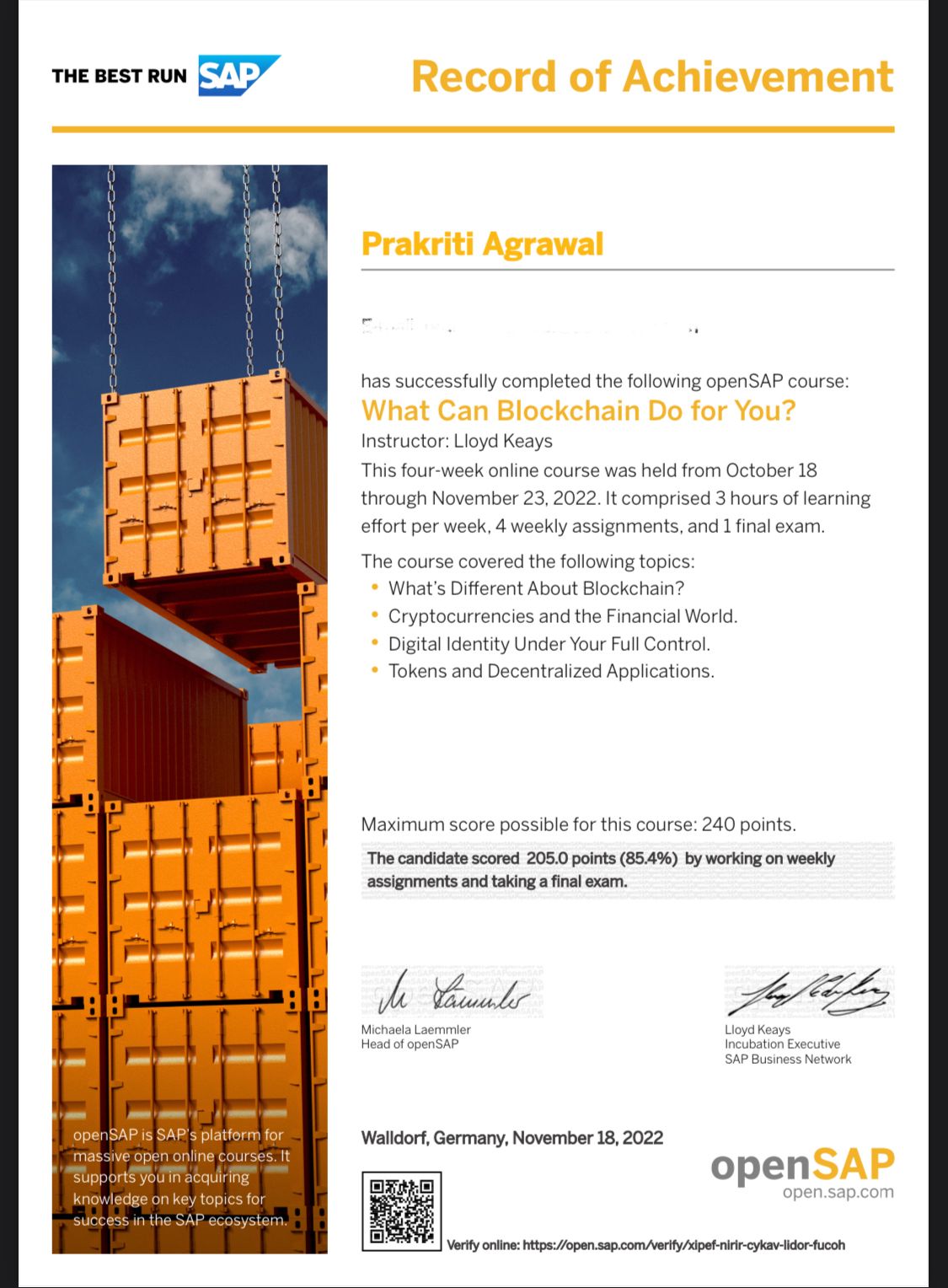 Prakriti Agrawal on LinkedIn: #opensap #blockchain #lloydkeays Prakriti Agrawal on LinkedIn: #opensap #blockchain #lloydkeays
