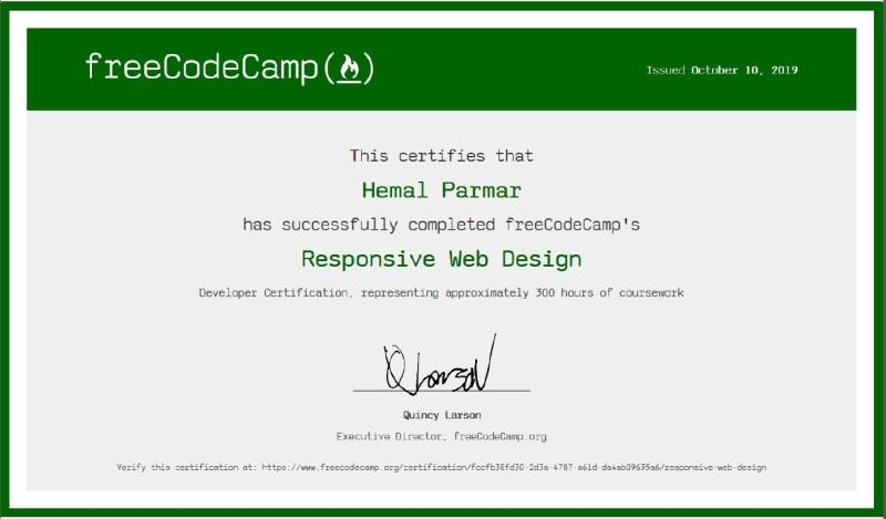 Hemal Parmar on LinkedIn: #freecodecamp #responsivewebdesign #dbms Hemal Parmar on LinkedIn: #freecodecamp #responsivewebdesign #dbms