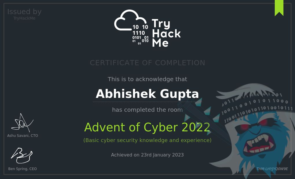 Abhishek Gupta on LinkedIn: #cybersecurity #tryhackme #adventofcyber2022 Abhishek Gupta on LinkedIn: #cybersecurity #tryhackme #adventofcyber2022