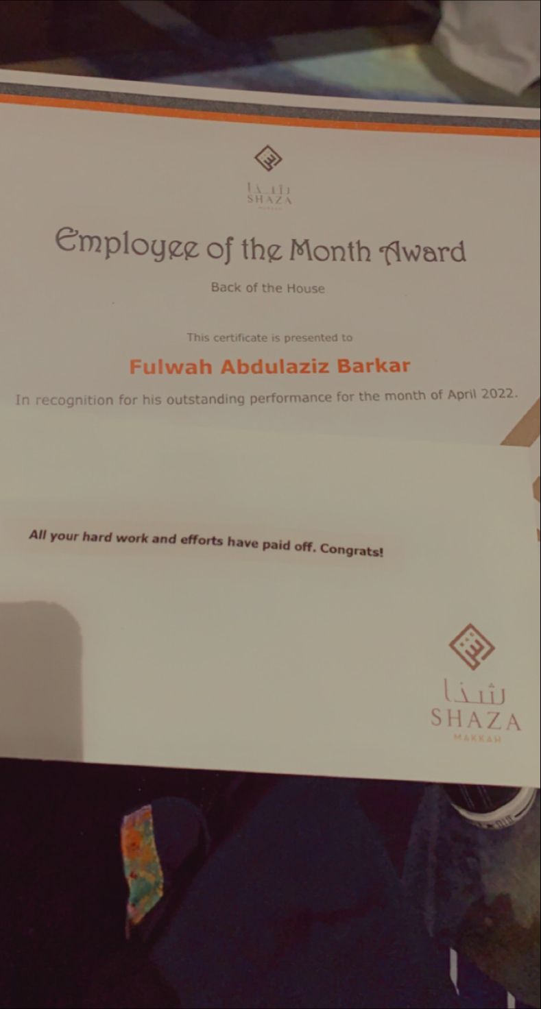 Fellwa Barkar on LinkedIn: My first “Employee of the month” certificate ... Fellwa Barkar on LinkedIn: My first “Employee of the month” certificate ...