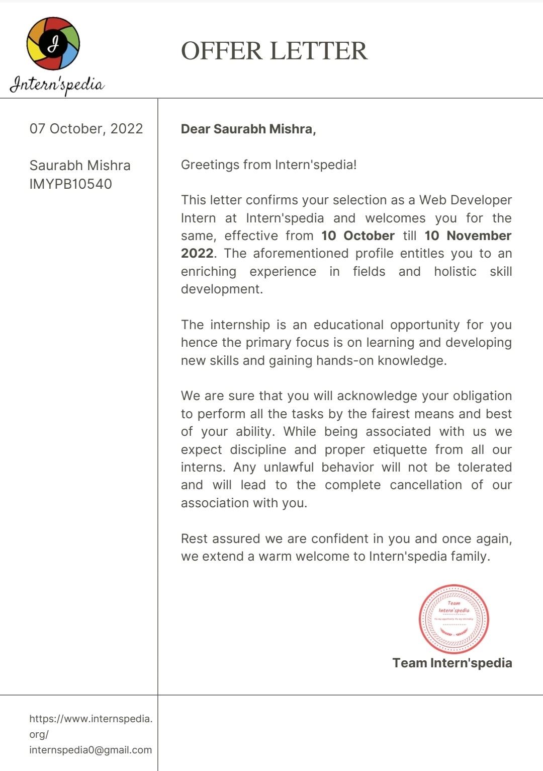Saurabh Mishra on LinkedIn: #intern #internspedia #internship Saurabh Mishra on LinkedIn: #intern #internspedia #internship