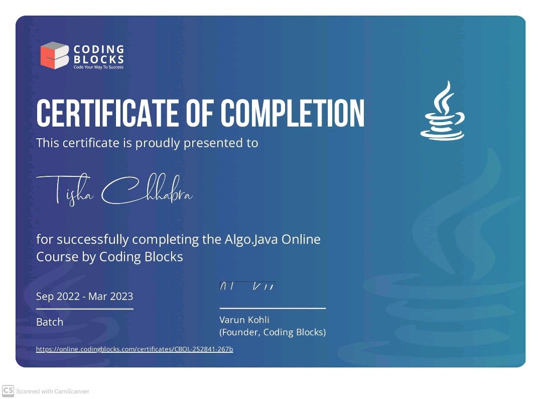 Hello Everyone! Just completed DSA course in Java from Coding… | Tisha ... Hello Everyone! Just completed DSA course in Java from Coding… | Tisha ...