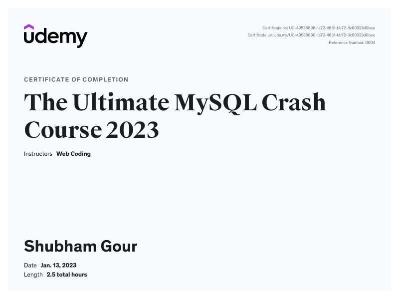 Shubham Gour on LinkedIn: #udemy #mysql #dbms #database #sql # ... Shubham Gour on LinkedIn: #udemy #mysql #dbms #database #sql # ...