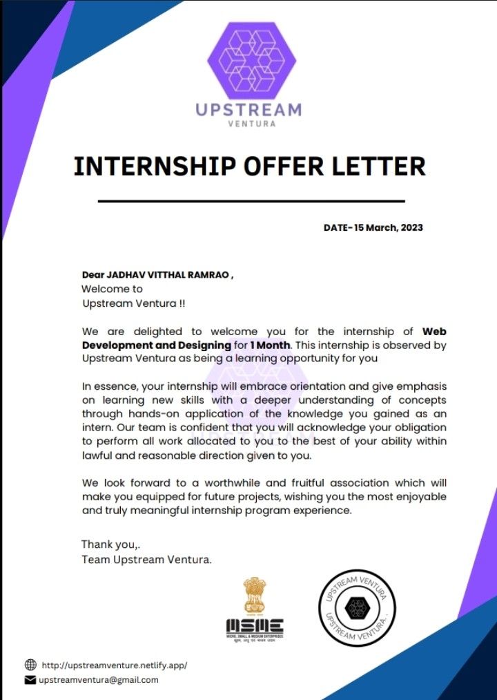 #upstreamventura #internships #webdevelopment | VITTHAL JADHAV #upstreamventura #internships #webdevelopment | VITTHAL JADHAV