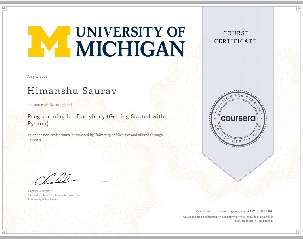 HIMANSHU SAURAV on LinkedIn: #python #pythonprogramming #coursera #lnct ... HIMANSHU SAURAV on LinkedIn: #python #pythonprogramming #coursera #lnct ...