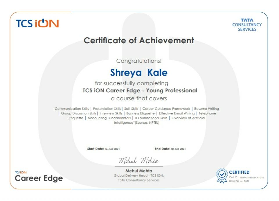 Tata Consultancy Services | Shreya Kale Tata Consultancy Services | Shreya Kale
