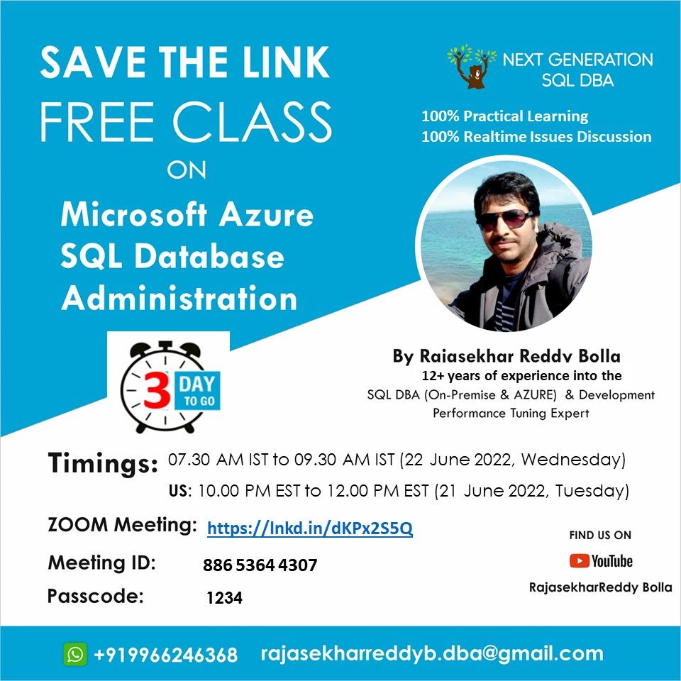 Rajasekhar Reddy B. on LinkedIn: #sql #azuresql #sqldba #jobsearch Rajasekhar Reddy B. on LinkedIn: #sql #azuresql #sqldba #jobsearch