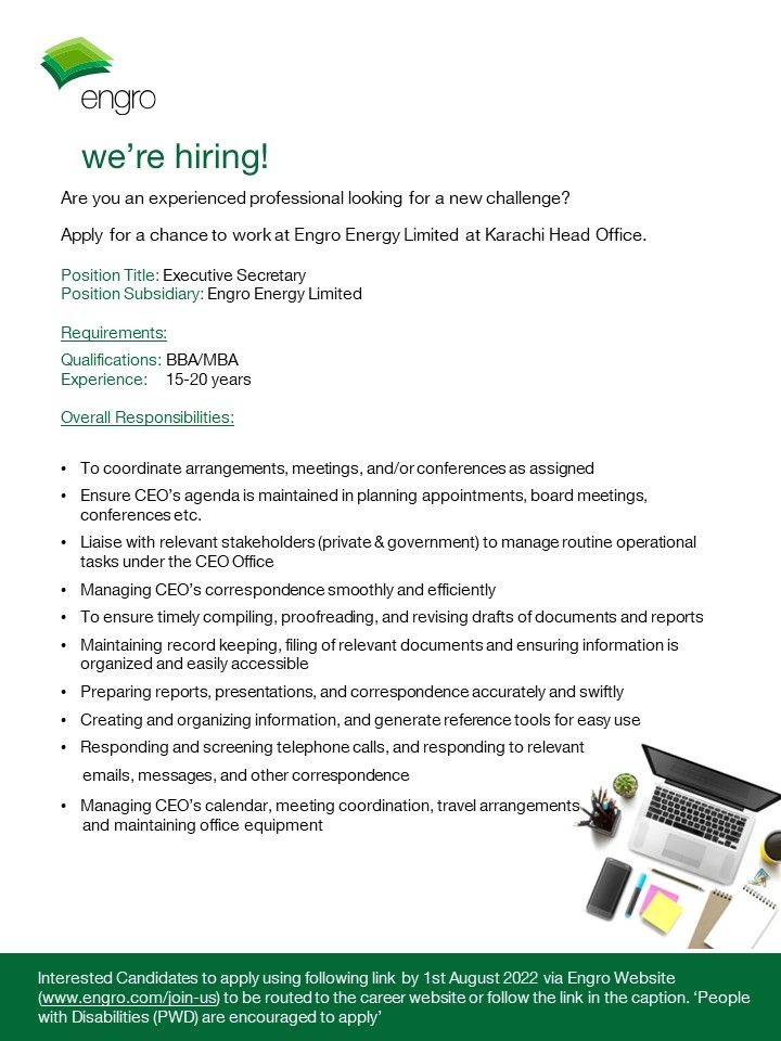 Engro Corp on LinkedIn: We’re hiring! Executive Secretary at Engro ... Engro Corp on LinkedIn: We’re hiring! Executive Secretary at Engro ...