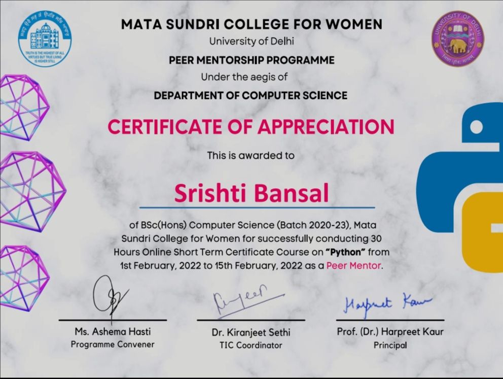 Srishti Bansal on LinkedIn: #opportunity #experience #pythonprogramming ... Srishti Bansal on LinkedIn: #opportunity #experience #pythonprogramming ...