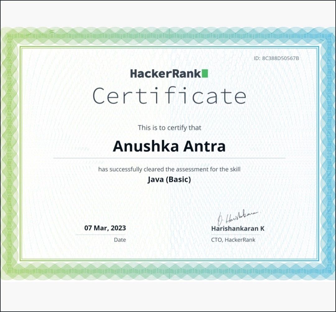 Anushka Antra on LinkedIn: #hackerrank #learning #java Anushka Antra on LinkedIn: #hackerrank #learning #java