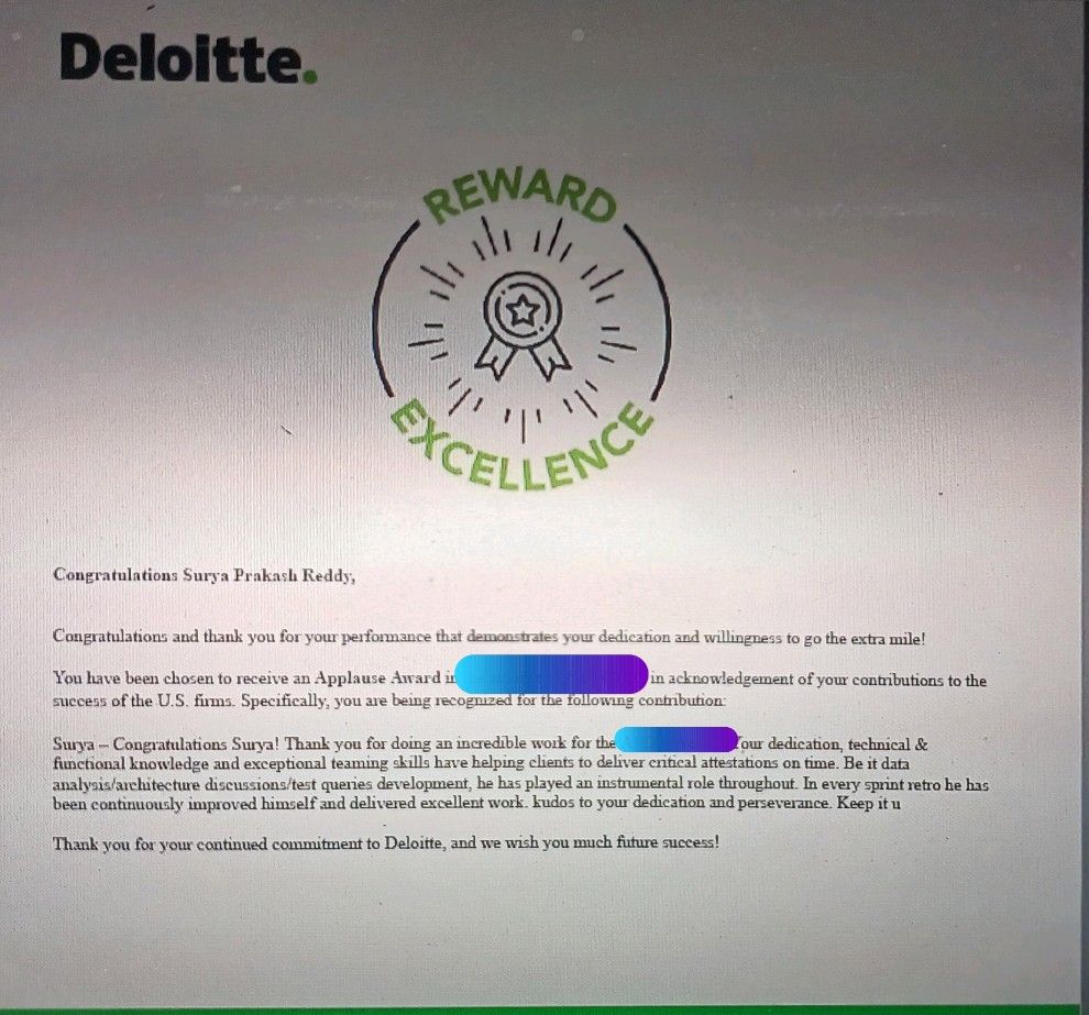 Surya Prakash Reddy on LinkedIn: #thanks_d #deloitte Surya Prakash Reddy on LinkedIn: #thanks_d #deloitte