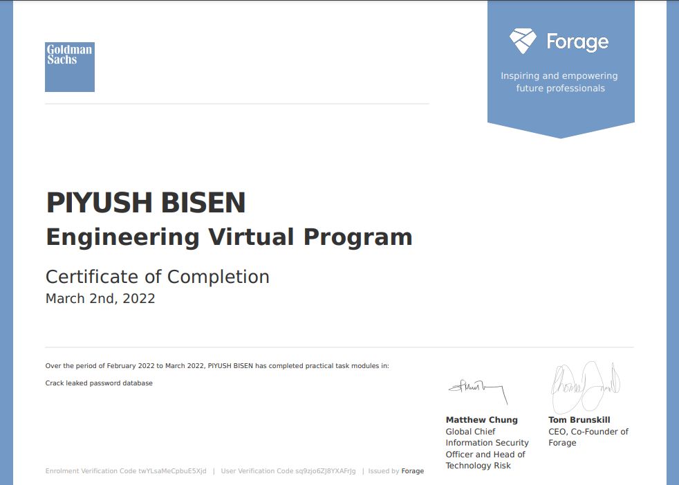 Piyush Bisen on LinkedIn: #goldmansachs #learning #forage Piyush Bisen on LinkedIn: #goldmansachs #learning #forage