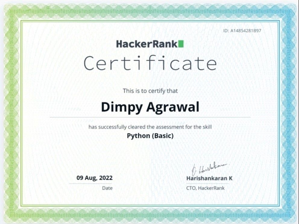 Dimpy Agrawal on LinkedIn: #hackerrank #python Dimpy Agrawal on LinkedIn: #hackerrank #python