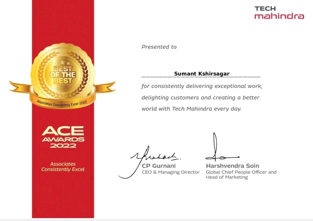Sumant Kshirsagar on LinkedIn: #thankyou #techmahindra #recognition # ... Sumant Kshirsagar on LinkedIn: #thankyou #techmahindra #recognition # ...