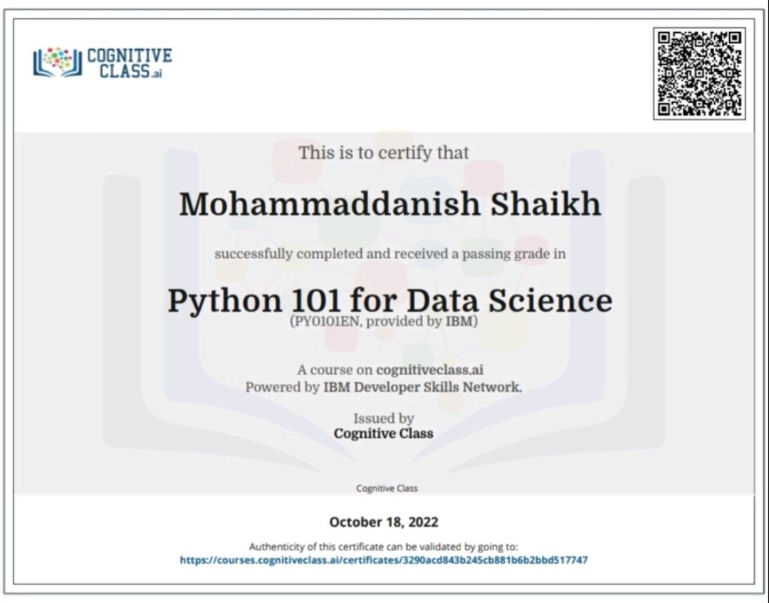 Mohammad Danish Shaikh on LinkedIn: completed Python 101 for Data Science. Mohammad Danish Shaikh on LinkedIn: completed Python 101 for Data Science.