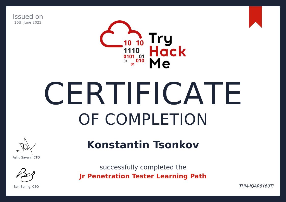 Konstantin Tsonkov on LinkedIn: 👨💻 Jr Penetration Tester Learning Path ... Konstantin Tsonkov on LinkedIn: 👨💻 Jr Penetration Tester Learning Path ...