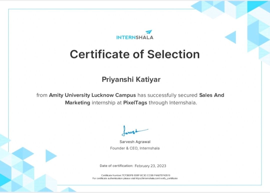 Priyanshi Katiyar on LinkedIn: #marketing #sales #learning #internship ... Priyanshi Katiyar on LinkedIn: #marketing #sales #learning #internship ...