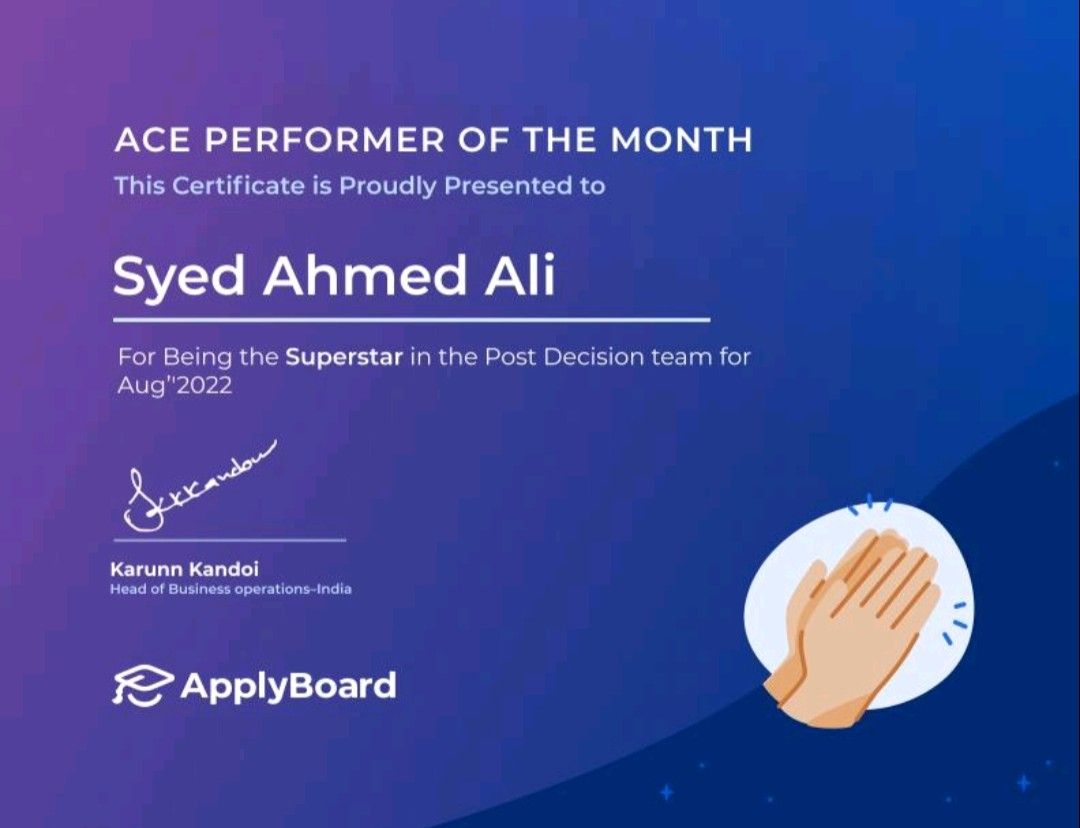 Syed Ahmed Ali on LinkedIn: #applyboard Syed Ahmed Ali on LinkedIn: #applyboard