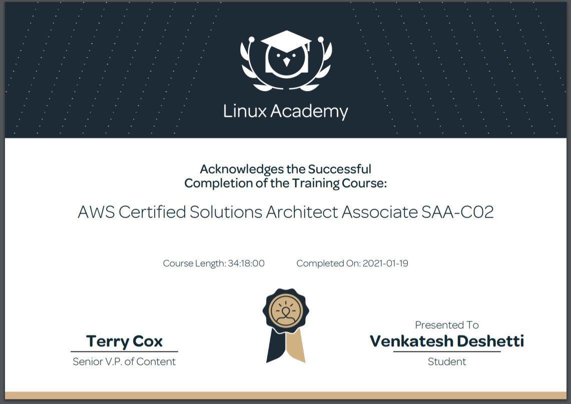 Venkatesh Deshetti on LinkedIn: AWS Solutions Architect Associate Venkatesh Deshetti on LinkedIn: AWS Solutions Architect Associate