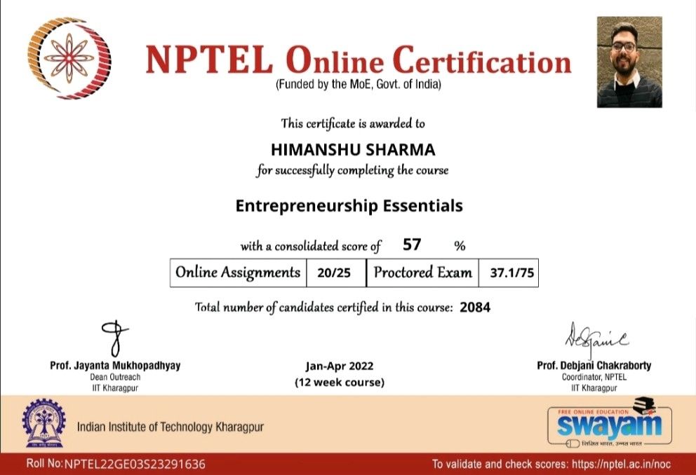 Himanshu Sharma on LinkedIn: #completed #enterpreneur #nptel Himanshu Sharma on LinkedIn: #completed #enterpreneur #nptel