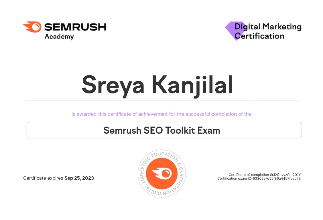 Sreya Kanjilal on LinkedIn: SEO Toolkit Exam Certification Sreya Kanjilal on LinkedIn: SEO Toolkit Exam Certification