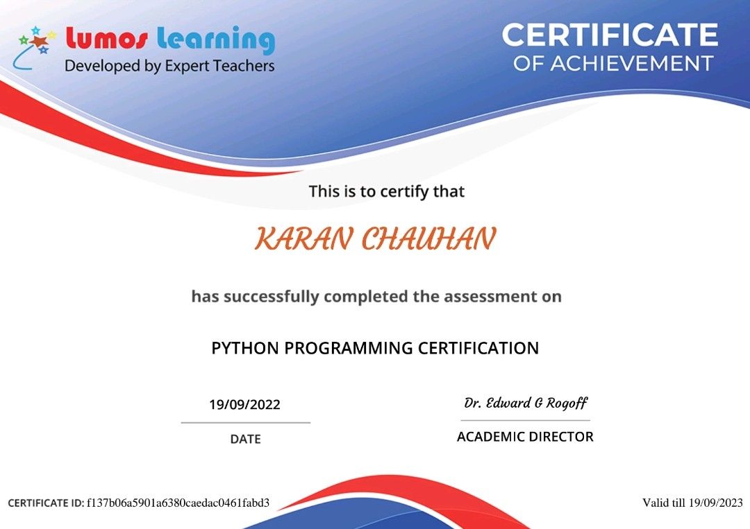 Karan Chauhan on LinkedIn: #pythonprogramming #successfully #completed ... Karan Chauhan on LinkedIn: #pythonprogramming #successfully #completed ...