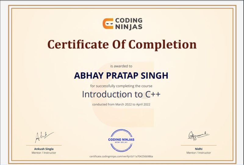Abhay Pratap Singh on LinkedIn: #codingninjas #cpp #coding Abhay Pratap Singh on LinkedIn: #codingninjas #cpp #coding