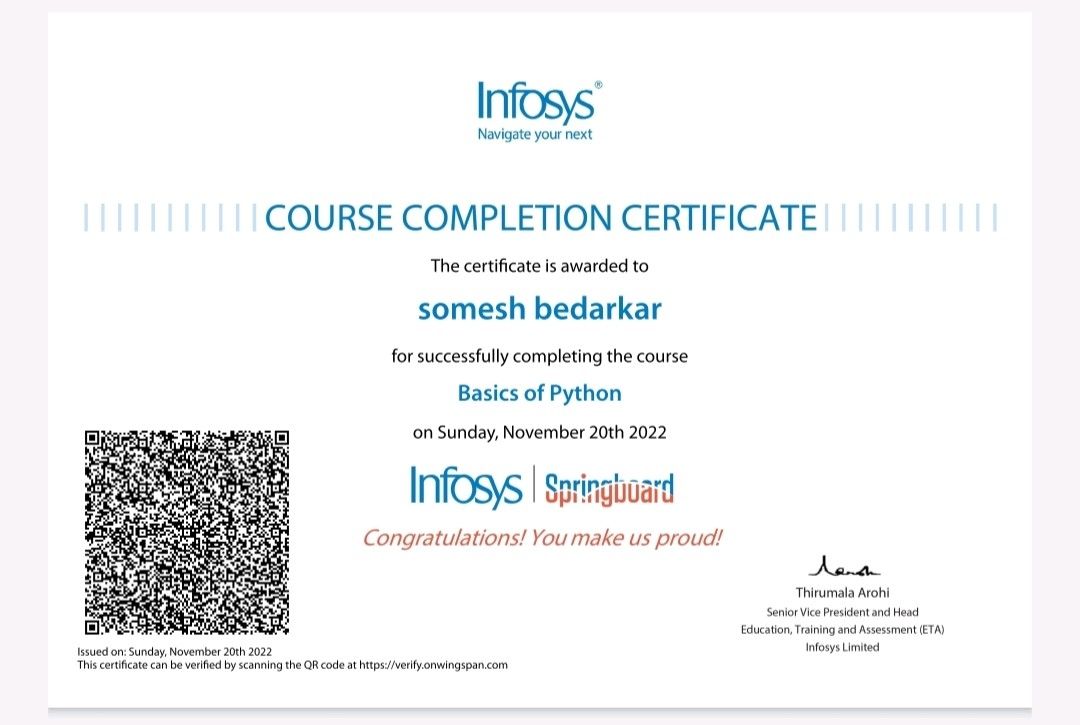 Somesh Bedarkar on LinkedIn: #python #infosysspringboard #infosys # ... Somesh Bedarkar on LinkedIn: #python #infosysspringboard #infosys # ...