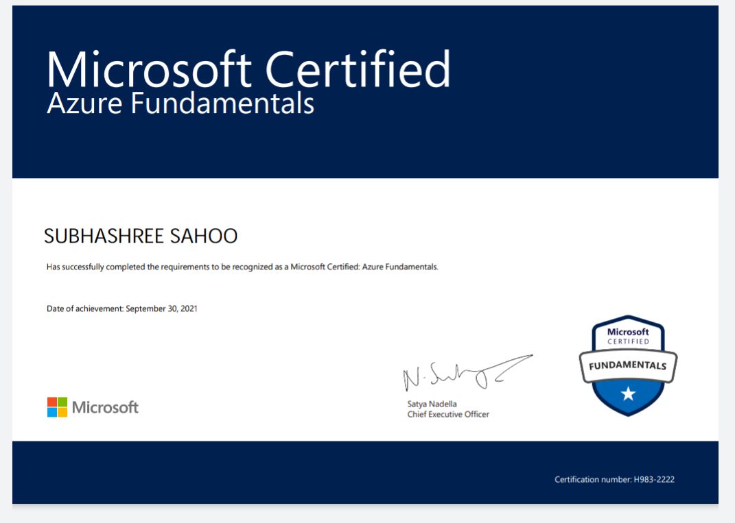 subhashree sahoo on LinkedIn: Azure Fundamental Certified 😊 subhashree sahoo on LinkedIn: Azure Fundamental Certified 😊