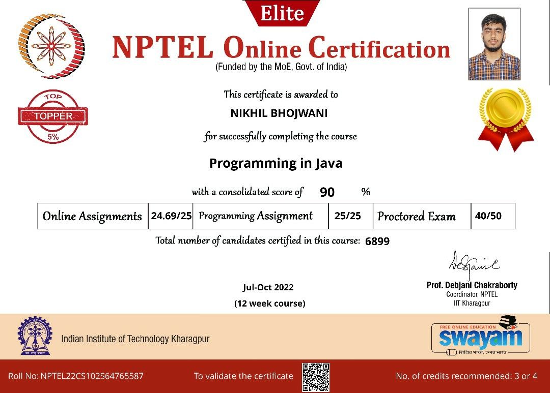 Nikhil Bhojwani on LinkedIn: #programming #java #nptel Nikhil Bhojwani on LinkedIn: #programming #java #nptel