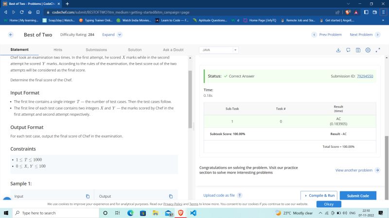 Nandini Khetrapal on LinkedIn: #codechef #bestoftwo #java # ... Nandini Khetrapal on LinkedIn: #codechef #bestoftwo #java # ...