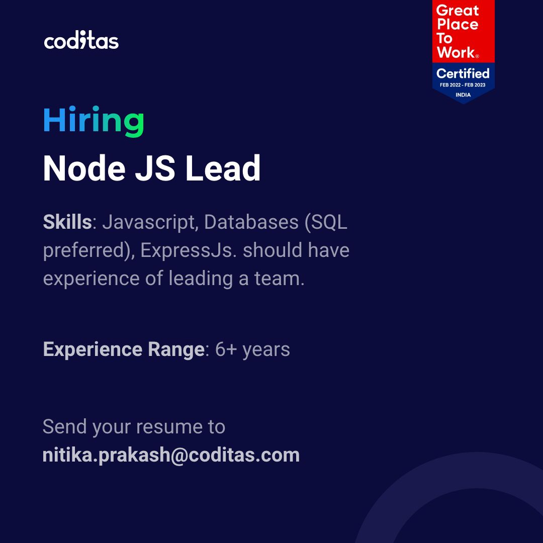 Coditas on LinkedIn: #nodejsdevelopers #nodejs #javascript #hiring #coditas Coditas on LinkedIn: #nodejsdevelopers #nodejs #javascript #hiring #coditas