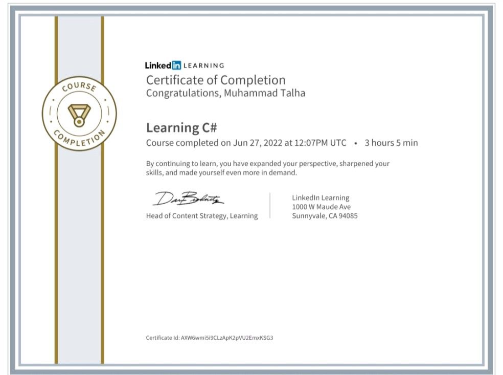 Muhammad Talha on LinkedIn: #linkedinlearning #csharp Muhammad Talha on LinkedIn: #linkedinlearning #csharp