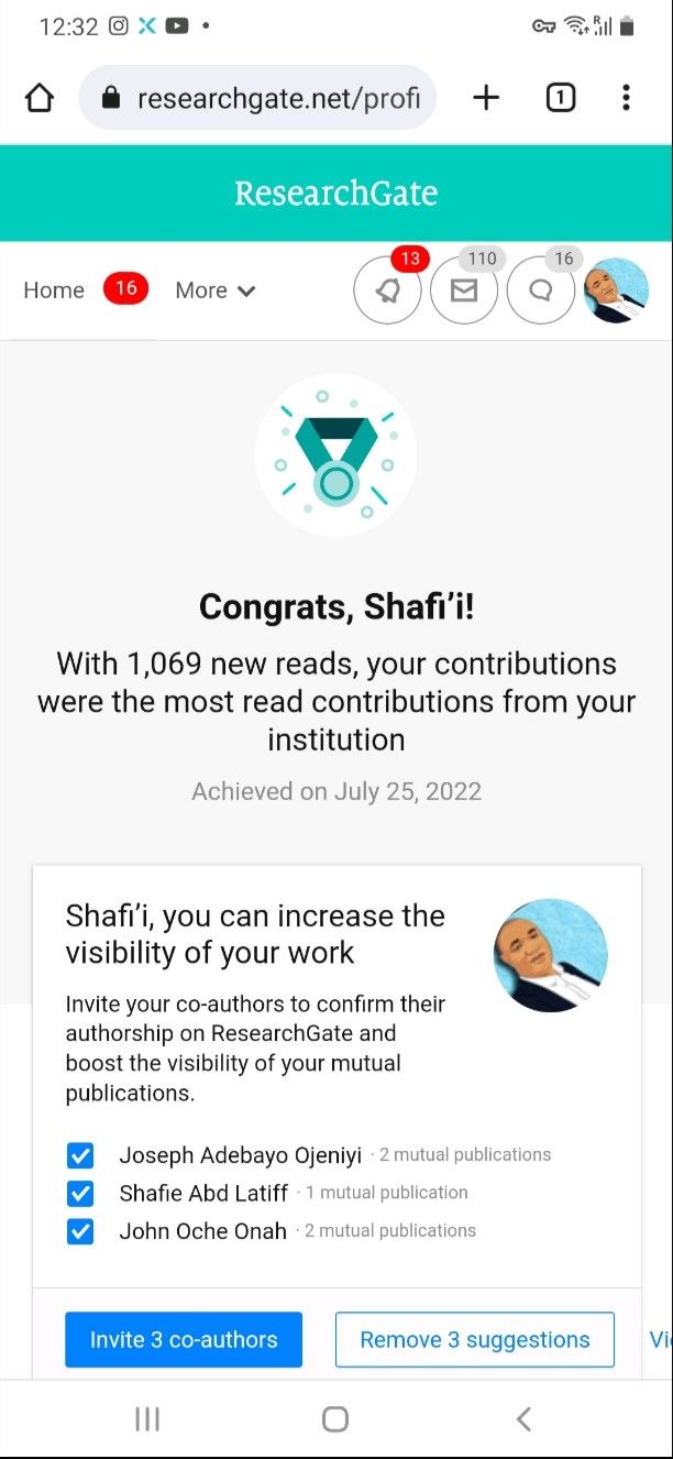 Shafi'i Muhammad Abddulhamid on LinkedIn: My new stats from ResearchGate Shafi'i Muhammad Abddulhamid on LinkedIn: My new stats from ResearchGate