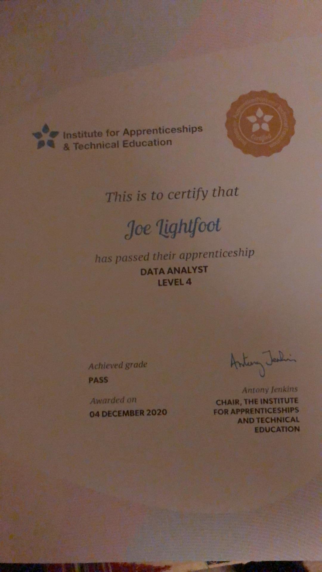 Joe Lightfoot on LinkedIn: Completed data analytics training and got ... Joe Lightfoot on LinkedIn: Completed data analytics training and got ...