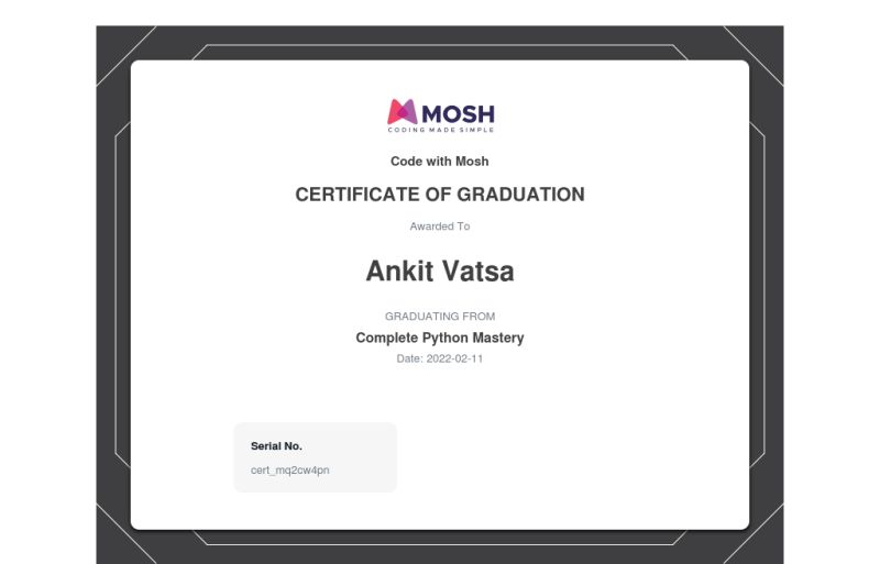 Ankit Vatsa on LinkedIn: #codewithmosh #pythonprogramming #python Ankit Vatsa on LinkedIn: #codewithmosh #pythonprogramming #python