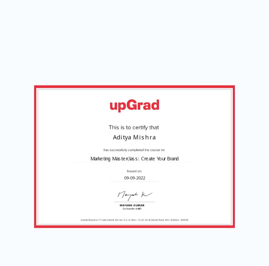 Aditya Kumar Mishra on LinkedIn: #marketing #upgrade #certificate # ... Aditya Kumar Mishra on LinkedIn: #marketing #upgrade #certificate # ...