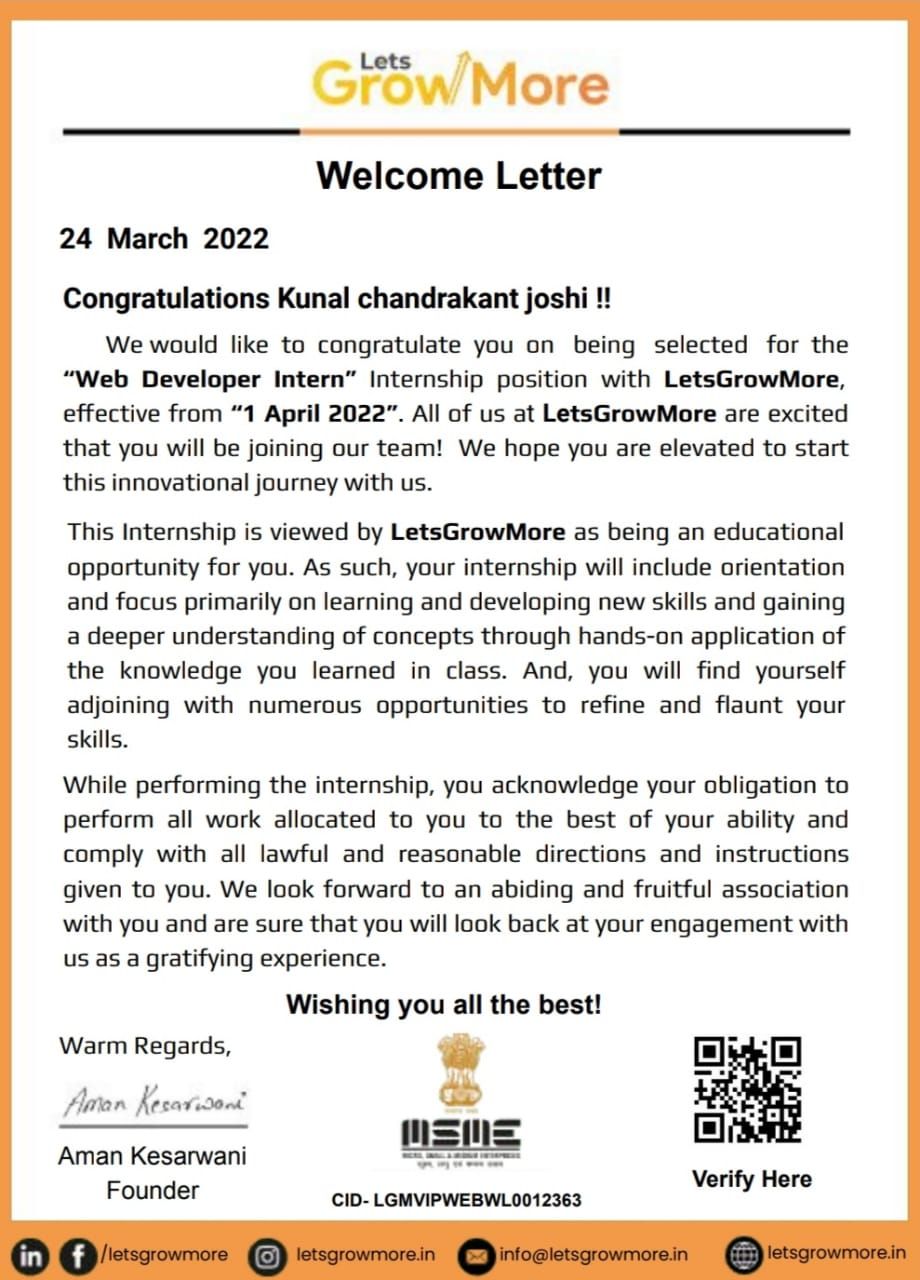 Kunal Joshi on LinkedIn: #webdeveloper #intern Kunal Joshi on LinkedIn: #webdeveloper #intern