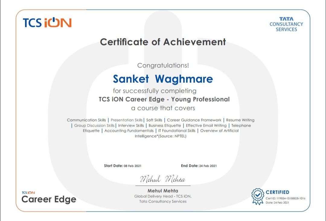 Sanket R. Waghmare on LinkedIn: #tcs #tcsion Sanket R. Waghmare on LinkedIn: #tcs #tcsion