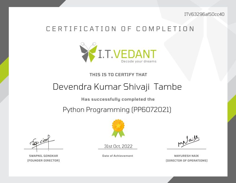 Devendra Tambe on LinkedIn: #python #programming #itvedant Devendra Tambe on LinkedIn: #python #programming #itvedant