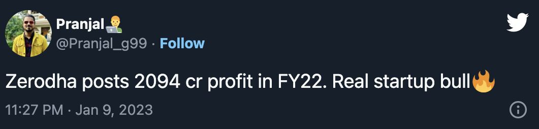 Pranjal Agrahari on LinkedIn: #zerodha #profitablestartup #bull #pranjal Pranjal Agrahari on LinkedIn: #zerodha #profitablestartup #bull #pranjal