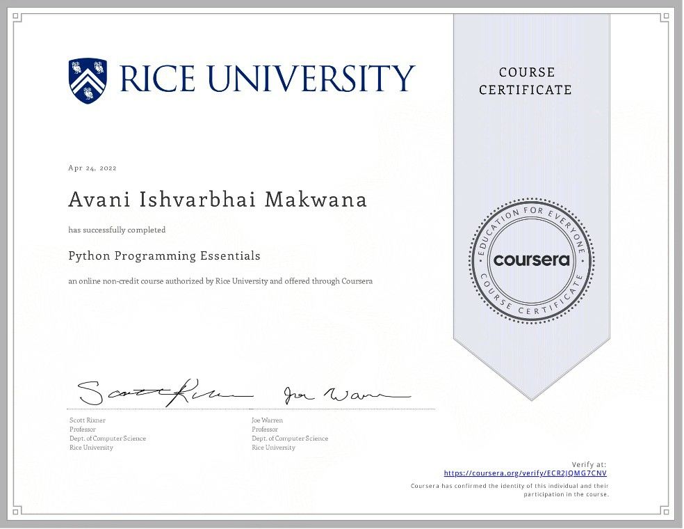 Avani Makwana on LinkedIn: #coursera #python #pythonprogramming # ... Avani Makwana on LinkedIn: #coursera #python #pythonprogramming # ...