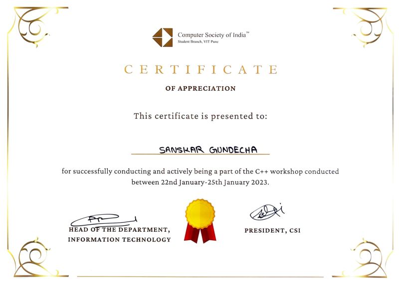 Sanskar Gundecha on LinkedIn: #csi #vitpune #c #workshop #programming Sanskar Gundecha on LinkedIn: #csi #vitpune #c #workshop #programming
