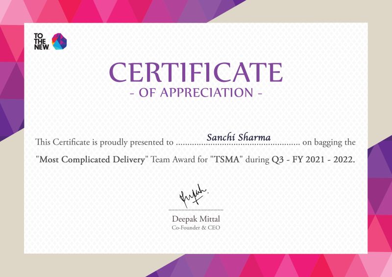 Sanchi Sharma on LinkedIn: #work #grateful #appreciation #tothenew #ttn Sanchi Sharma on LinkedIn: #work #grateful #appreciation #tothenew #ttn