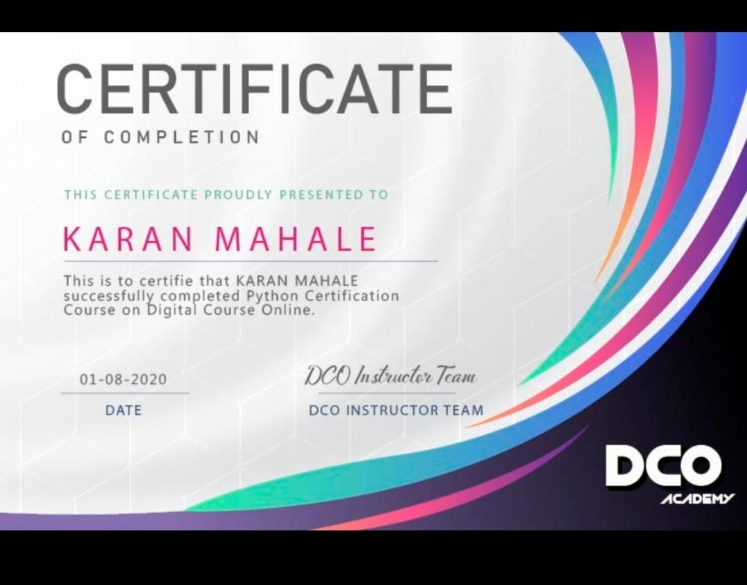 Successfully completed python language๐ | Karan Mahale Successfully completed python language๐ | Karan Mahale