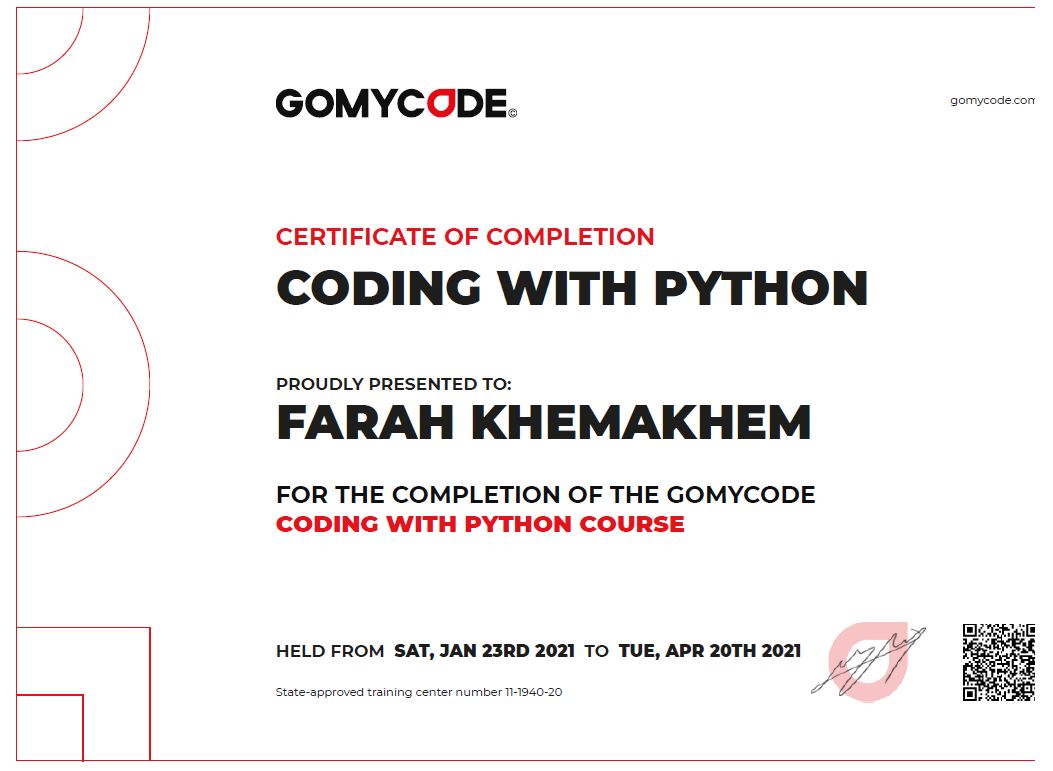 Farah Khemakhem on LinkedIn: #gomycode #python #coding_with_python #go ... Farah Khemakhem on LinkedIn: #gomycode #python #coding_with_python #go ...