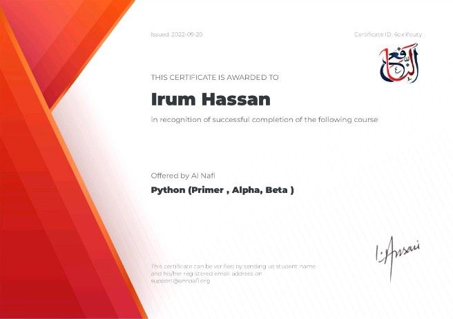 Irum Hassan on LinkedIn: #completed #python #alnafi Irum Hassan on LinkedIn: #completed #python #alnafi